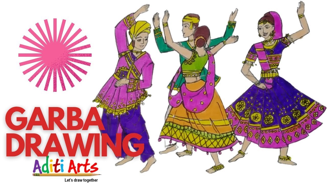 Garba Dance Drawing | Dandiya Drawing | Garba Drawing | Garba Drawing ...
