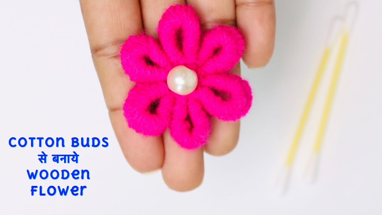 Amazing Woolen flower making with Cotton buds| Diy Woolen flower| Easy ...