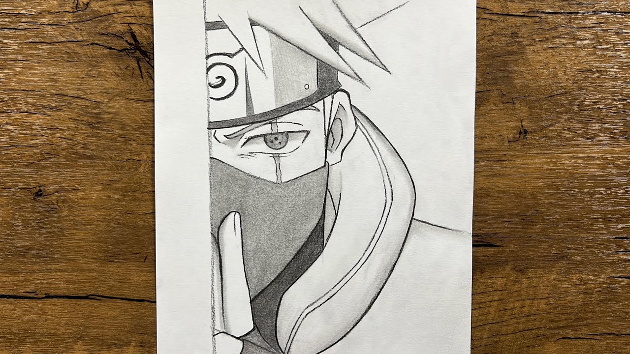 How to draw Kakashi half face using just a pencil and shading technique ...