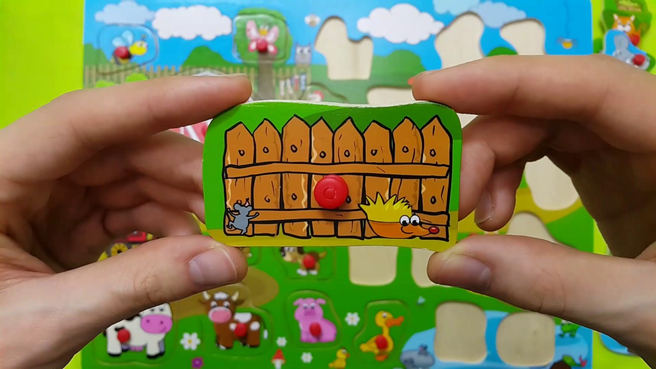 Wooden Puzzles for kids LEARNING SHAPES. Farm animals. Let's play kids ...