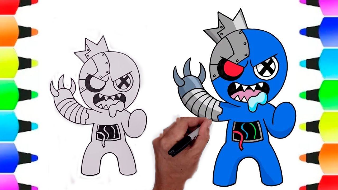 How To Draw Cyborg Blue Rainbow Friends - YouTube