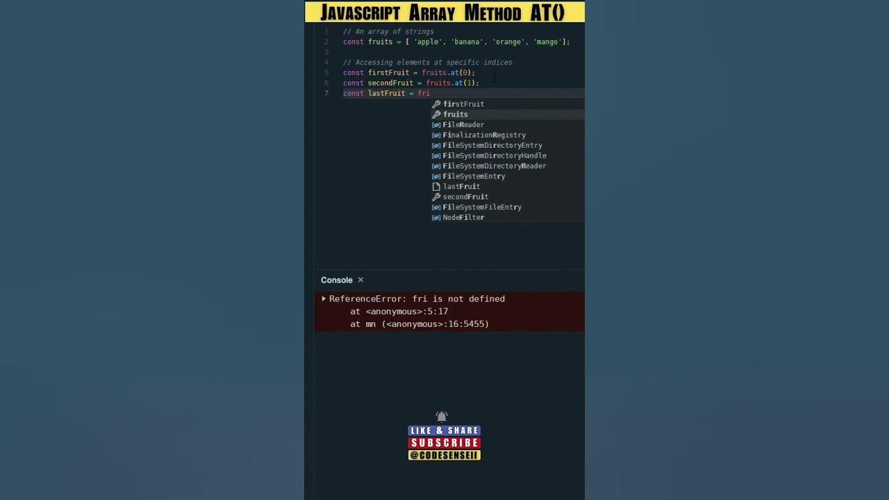 Learn Javascript Array Method At Index Indices Tutorial Short Shorts Shortsvideo Shortvideo