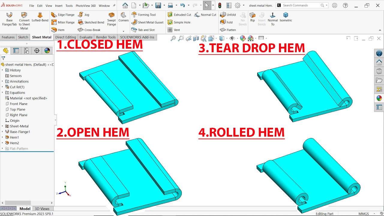 SolidWorks Sheet Metal Hem Feature - YouTube