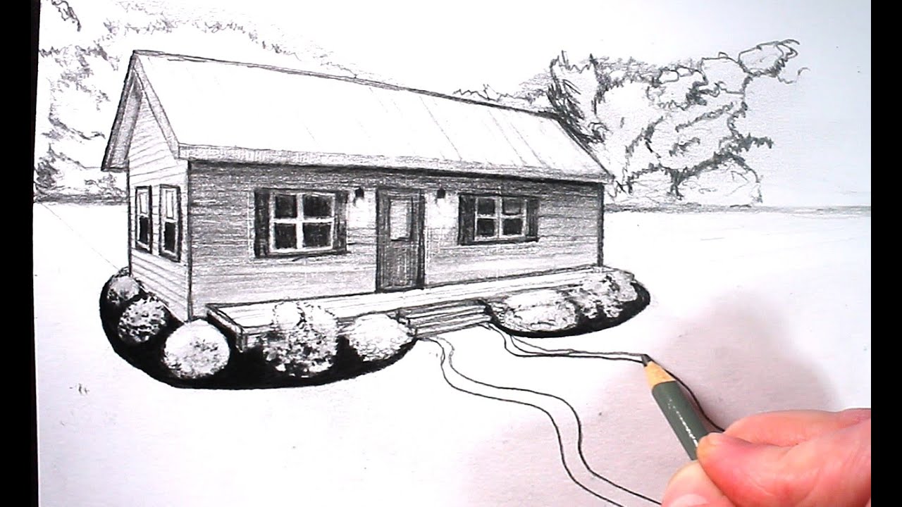 How to draw a simple cabin in two point perspective - YouTube