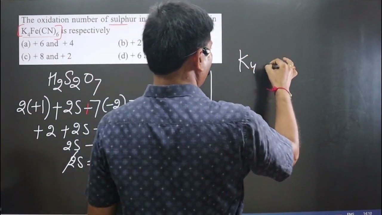 The oxidation number of sulphur in H2S2O7 and iron in K4[Fe( | Redox ...