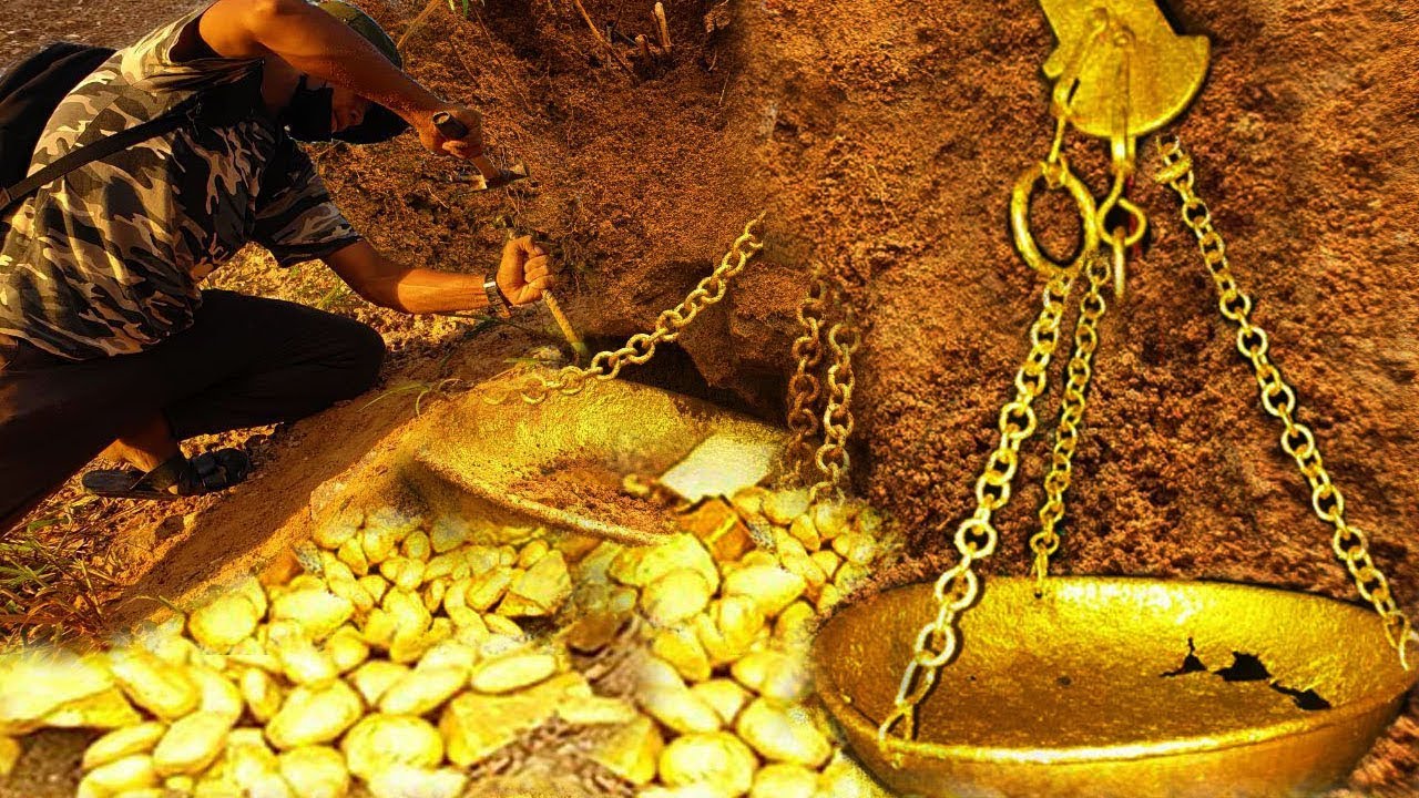 OMG amazing VDO ! A young Man Find Golden Treasure & Dig Scales Gold ...
