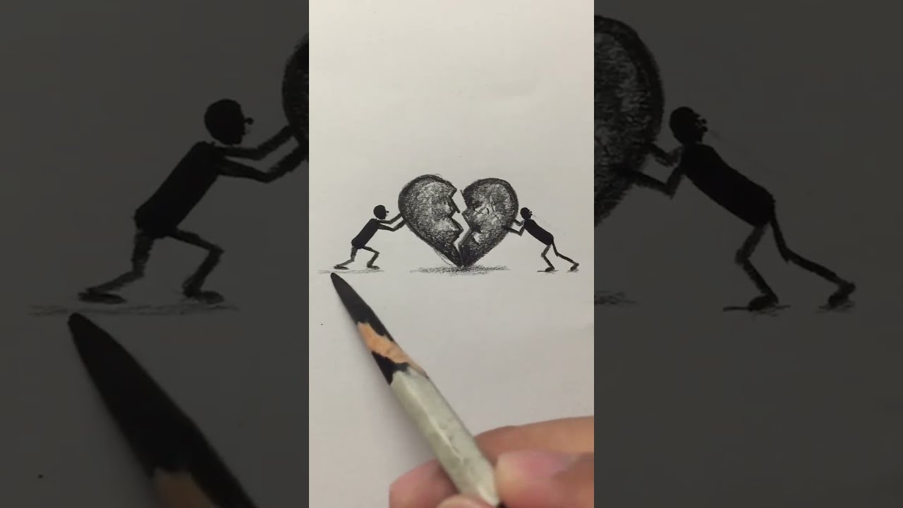 Pencil Drawing Two People Mending A Broken Heart, Emoji Art - YouTube