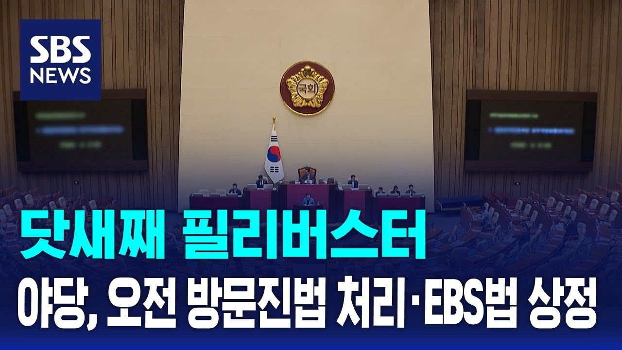닷새째 필리버스터…야당, 오전 방문진법 처리·EBS법 상정 / SBS - YouTube