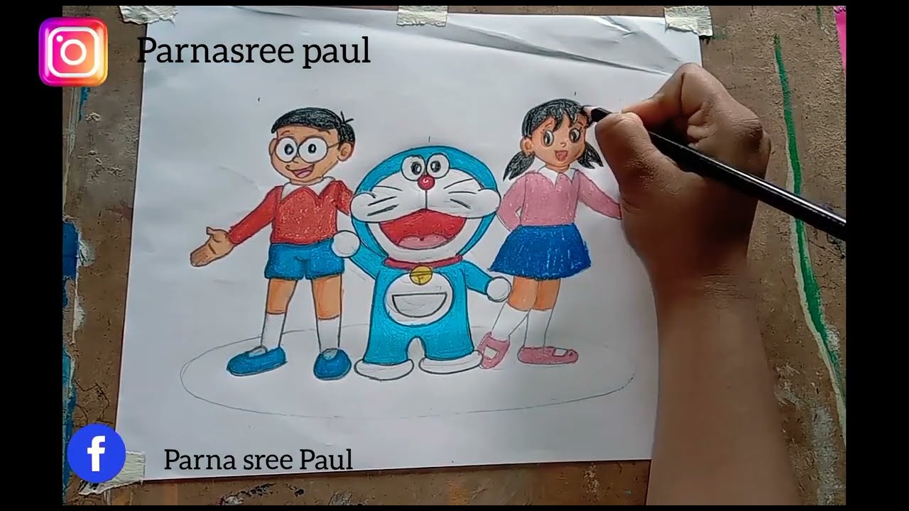 How to draw Doraemon team drawing /Step by step Doraemon team drawing ...