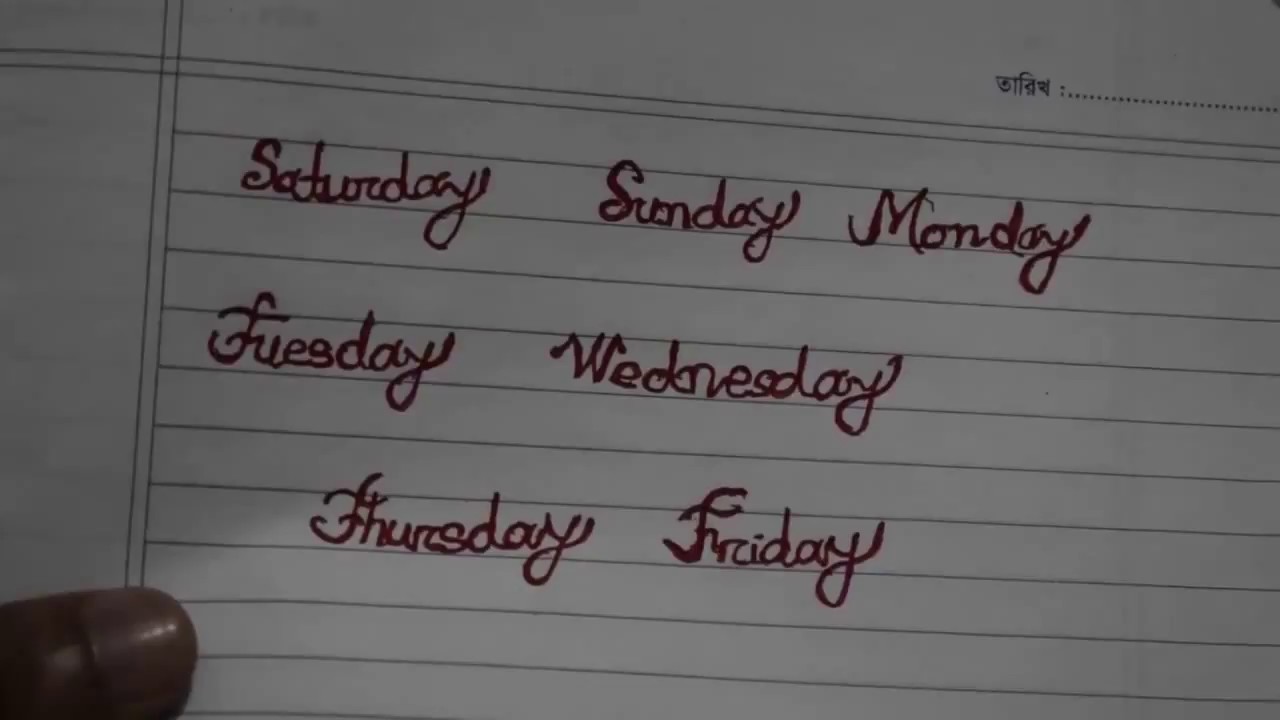 SATURDAY SUNDAY MONDAY | Calligraphy and Cursive writing | English ...