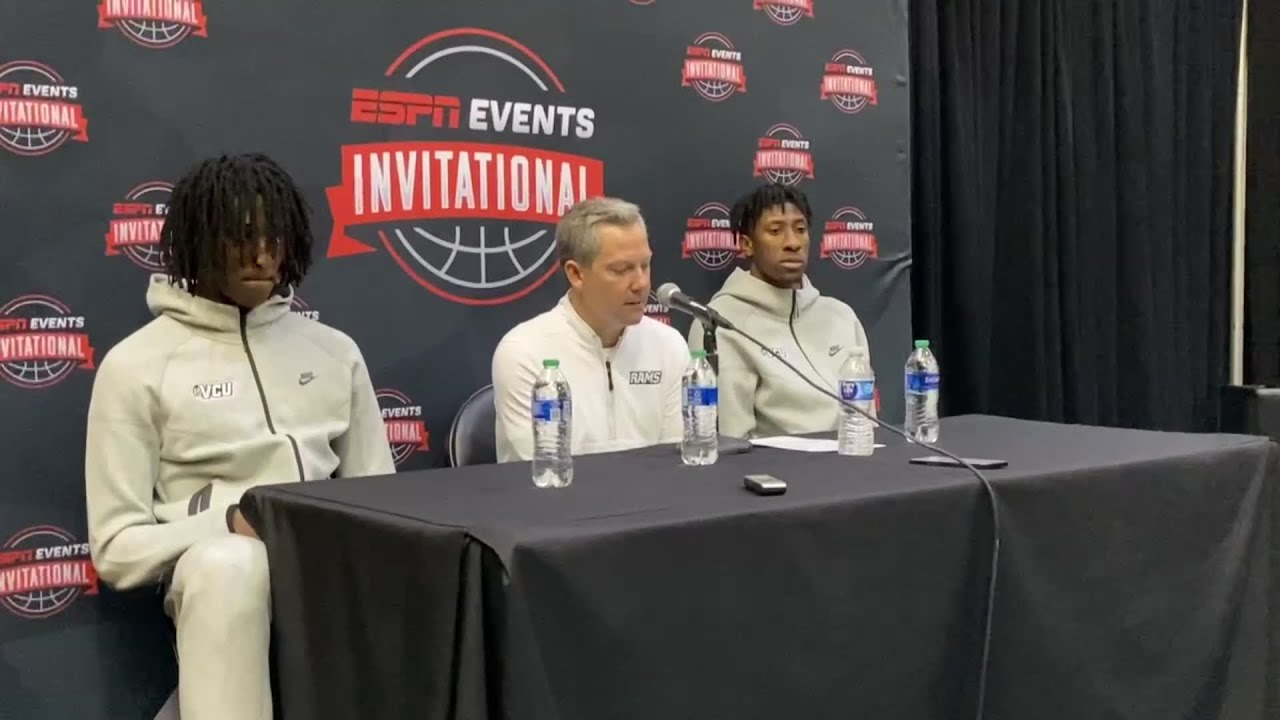 VCU basketball coach Ryan Odom, players Christian Fermin, Michael Belle ...