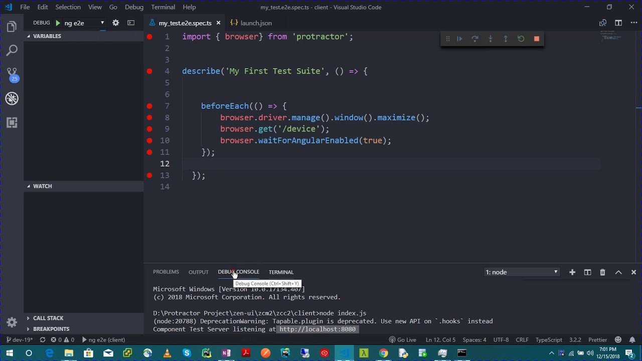 Protractor E2e Debug In Vscode Configuration Youtube