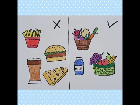 How to draw Food | Junk food and Healthy food drawing | Easy steps to ...