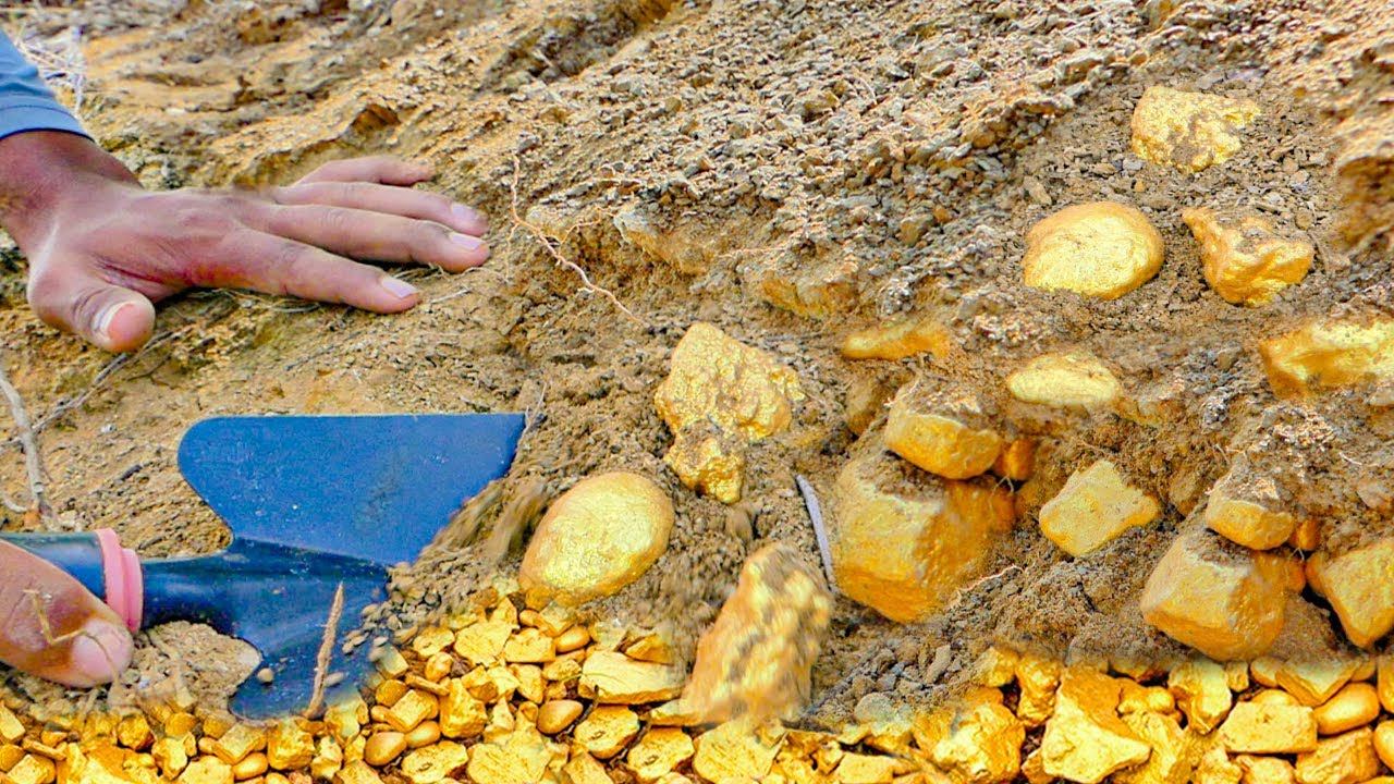 wow so lucky! found a lot of gold treasure under stone at mountain near ...