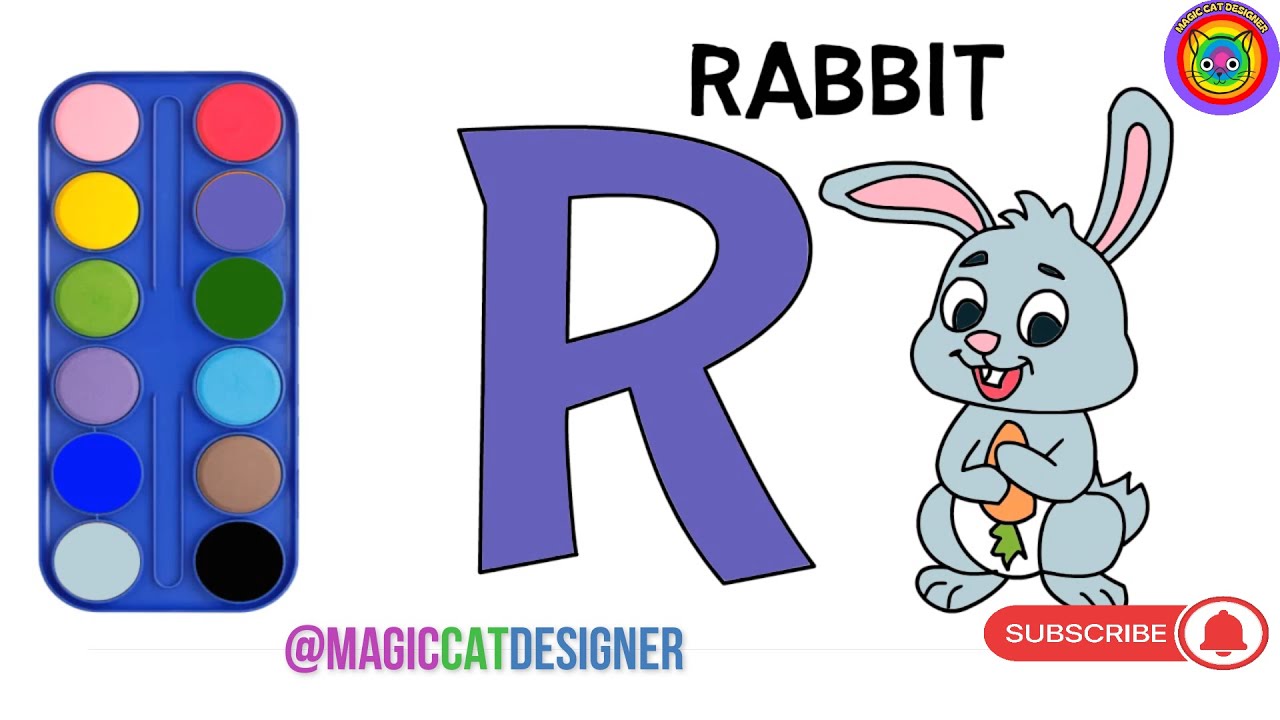 R for Rabit let's draw and color this beautifull pet togheter and let's ...