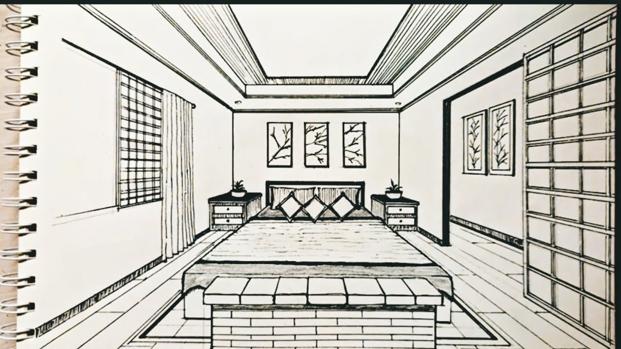 how to draw bed room in 1 point perspective#1pointperspective - YouTube