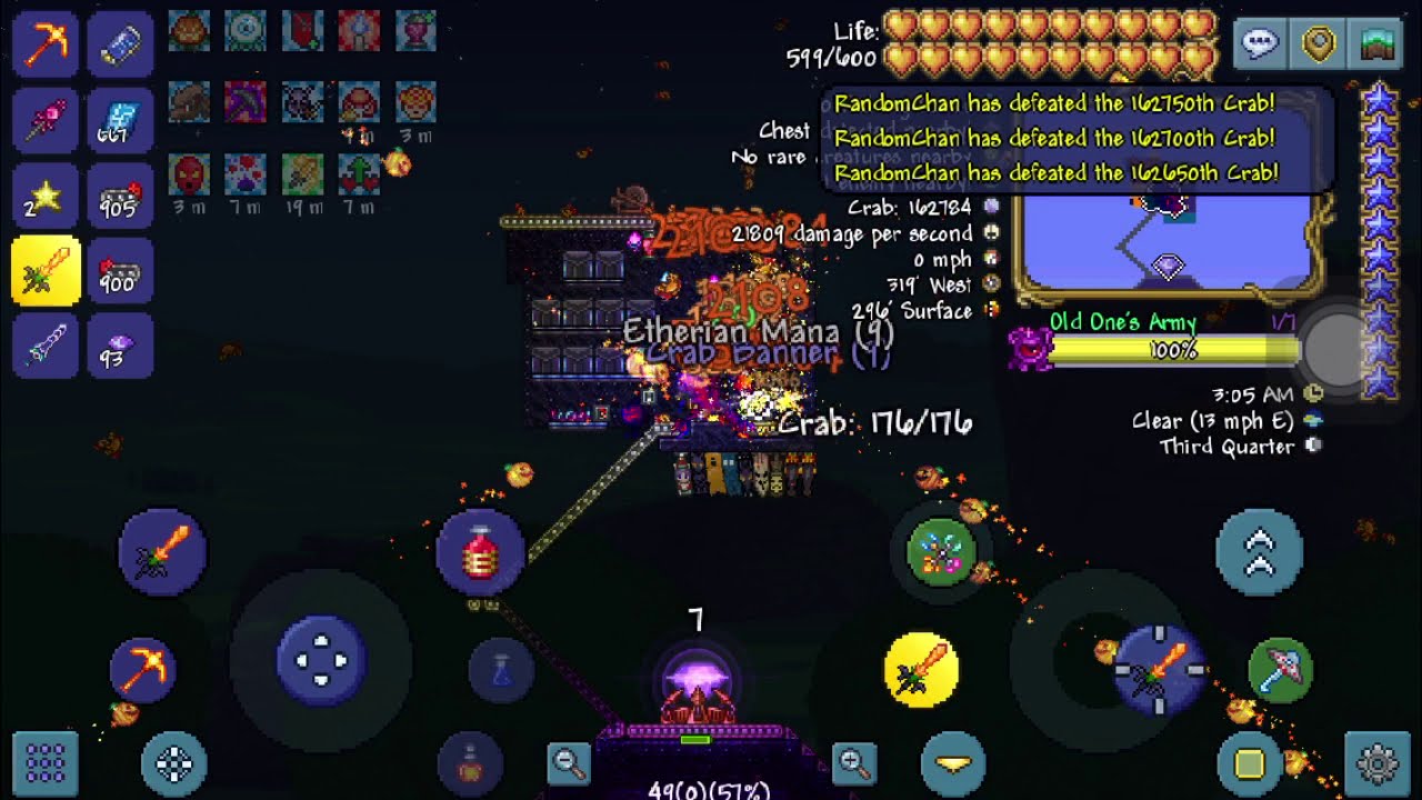 Terraria Mobile 1.4 Expert Old One's Army semi afk farm - YouTube