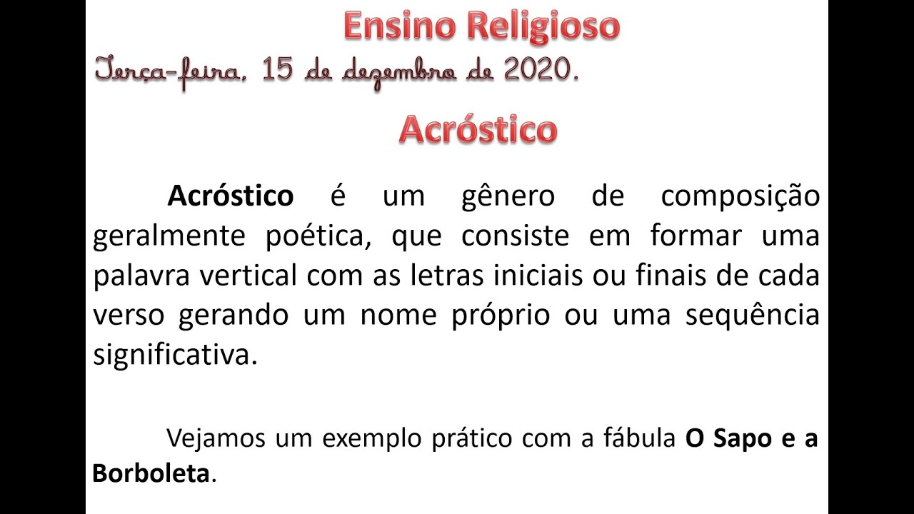 ENSINO RELIGIOSO - ACRÓSTICO - YouTube