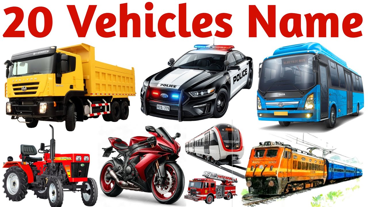 20 Vehicles Name in English for Kids | Learn Transport Names with ...