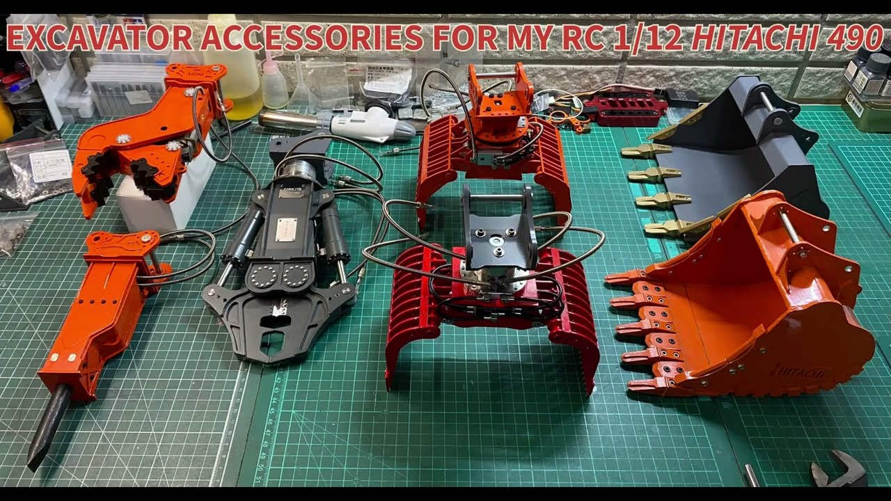 RC 1/12 excavator HITACHI-490 with the accessories - YouTube