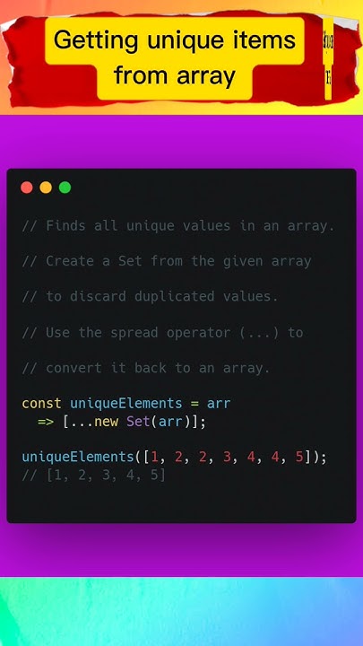 Simple Way To Get Unique Values From Array Javascript Tips Javascript Tutorial Youtube