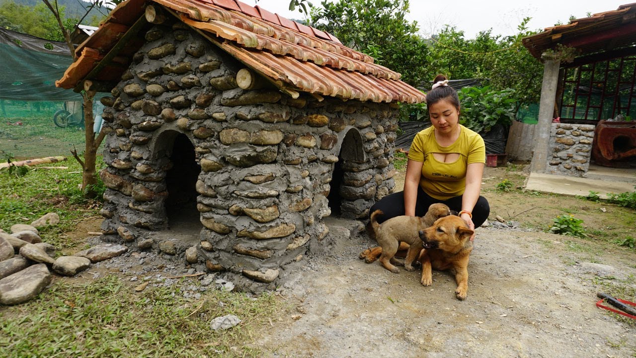 Building Stone House For Dog - Construction of earthen brick, tile ...