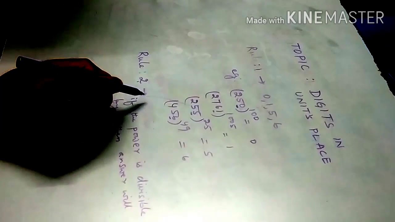 Rules to find the digit in unit's place when the power and base of a ...