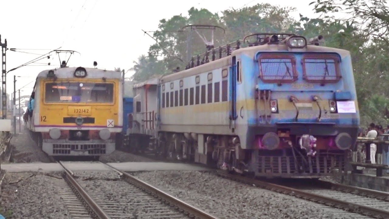 Katwa-Bandel Conventional EMU Local Crossing WAG-7 Freight Trains at Railgate | Eastern Railways ...