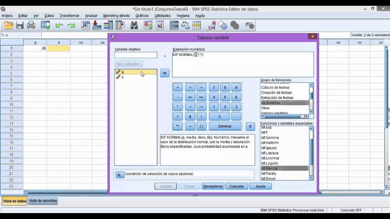 Probabilidad para una variable normal estándar en SPSS - YouTube
