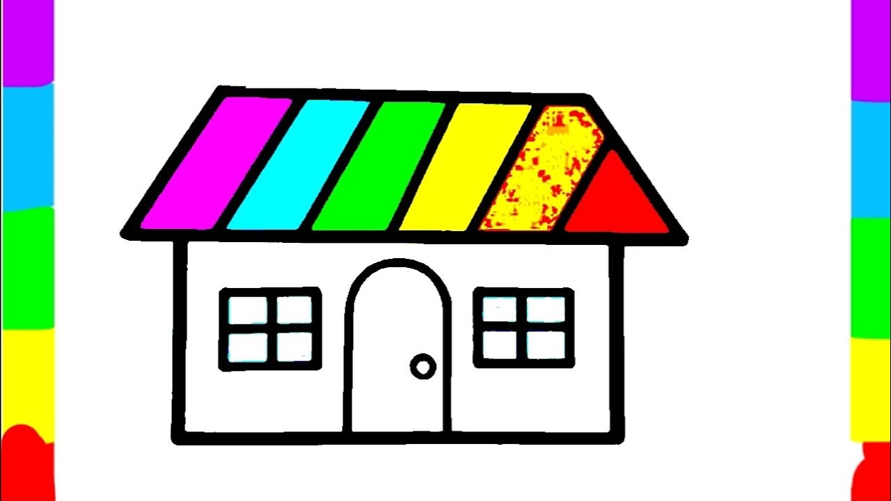 How To Draw colourful House From Dot| House drawing for kids and ...