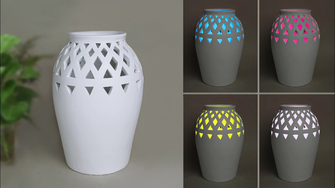 Corner Flower Vase making || Lighting corner Flower vase || Cement ...