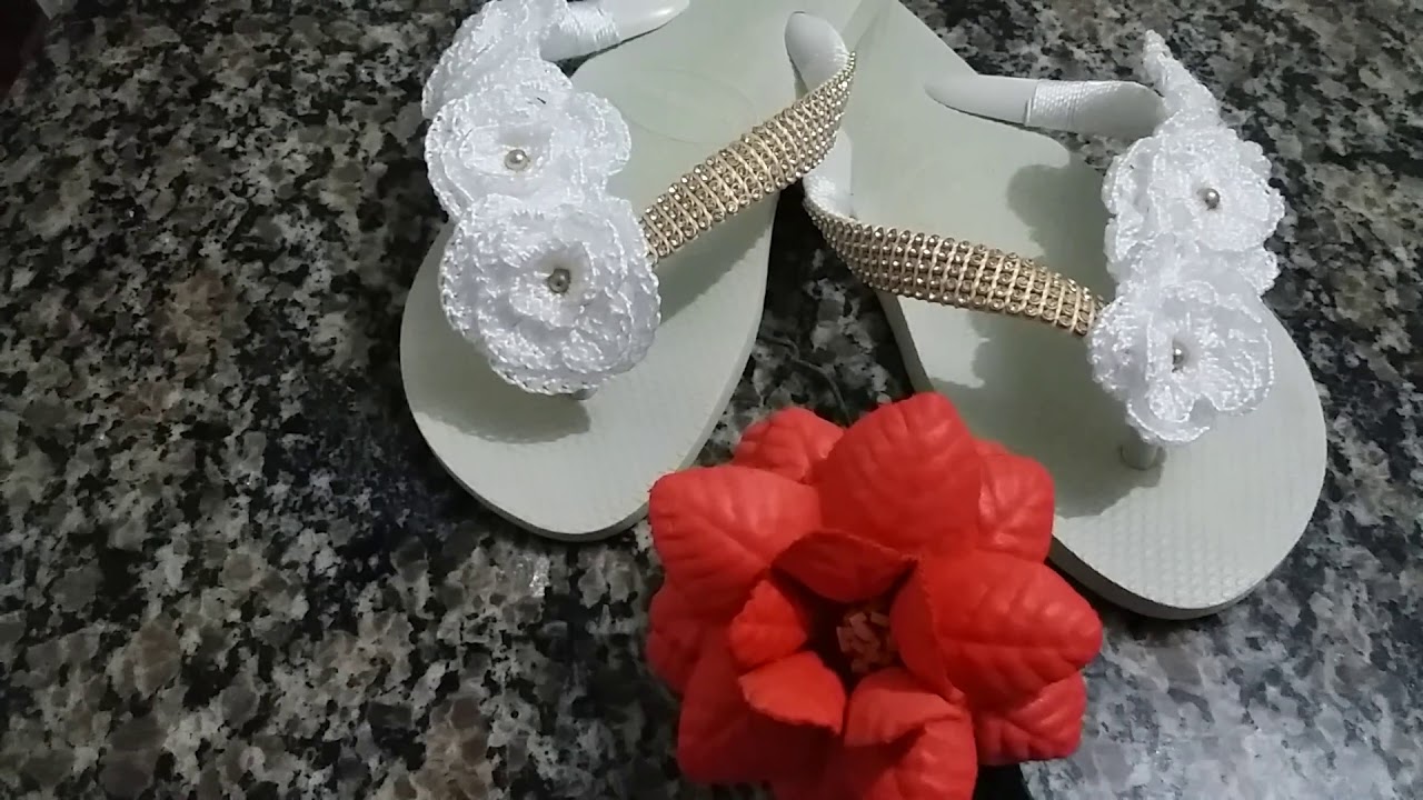 Chinelo costumisado em Croché/ ystrass - YouTube