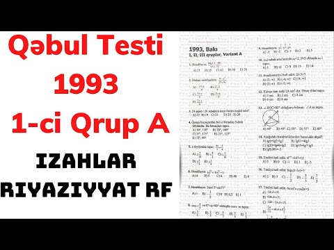 1993 Qəbul 1-ci Qrup A Variantı İzahlar | Riyaziyyat RF | Rəhim Müəllim Fərzili