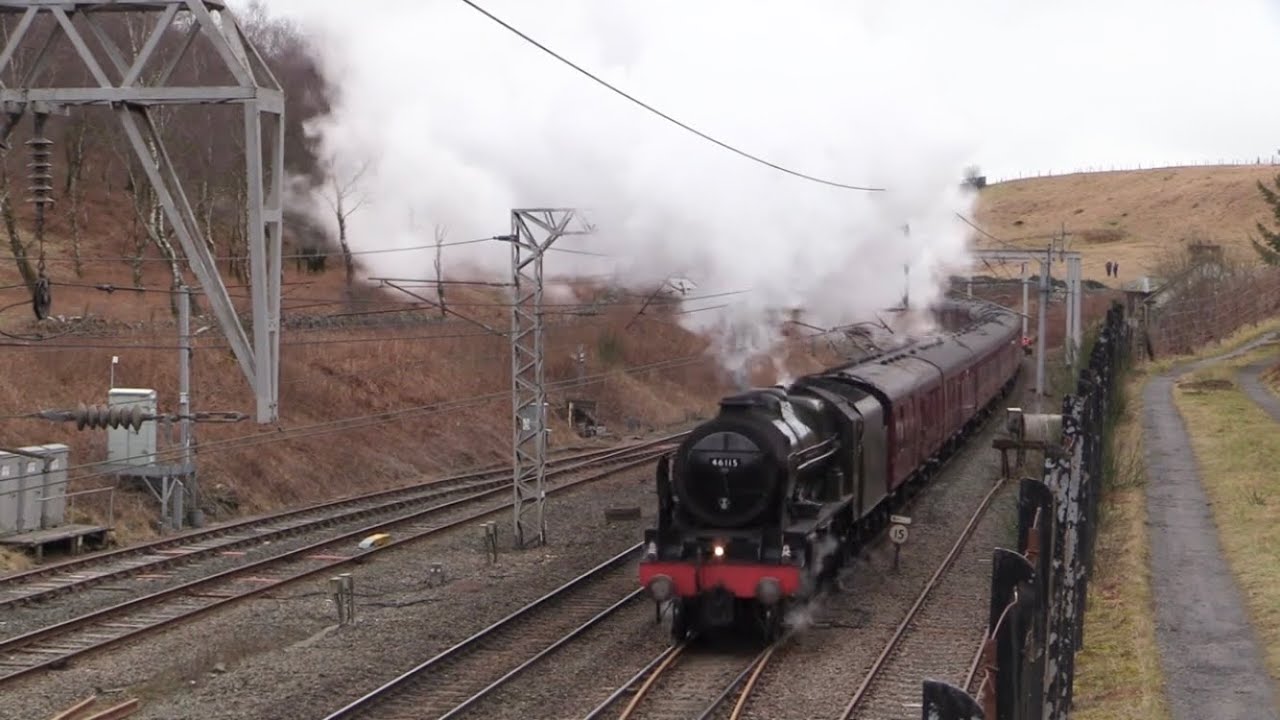 LMS 46115 Slips at the Summit on the Winter Cumbrian Mountain Express ...
