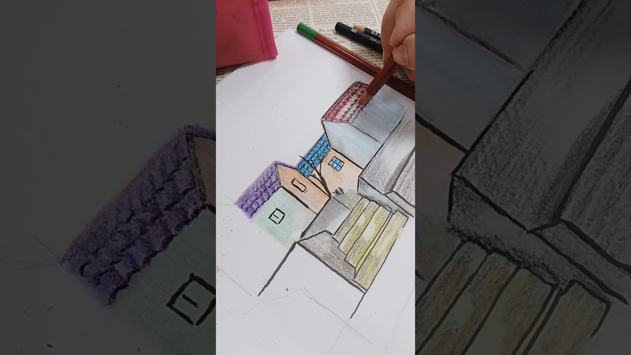 a simple village scape #art - YouTube