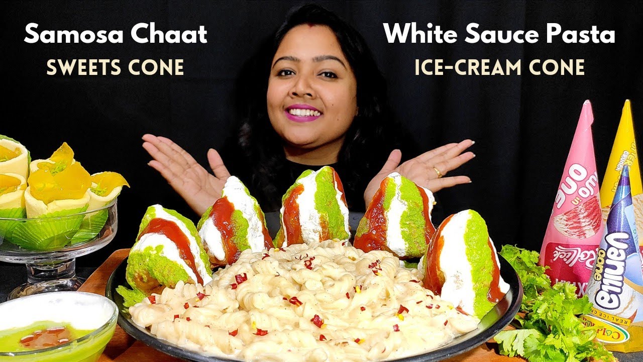Eating Samosa Chaat, White Sauce Pasta, Ice-cream, Sweets | Street Food ...
