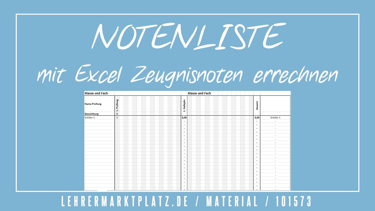 Automatische Notentabelle für Zeugnisse mit Excel - YouTube