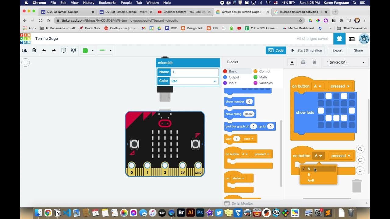 Microbit Simulator on Tinkercad - Coding the A and B buttons - YouTube