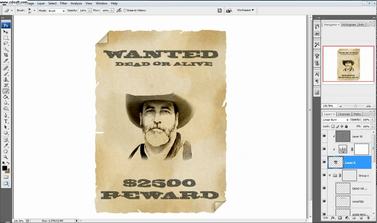 Photoshop Tutorial: Part 3 Make a western style wanted poster - YouTube