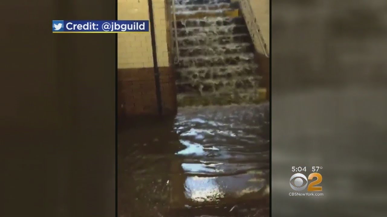 Morning Flooding Makes Waterfall Down Subway Station Stairs - YouTube