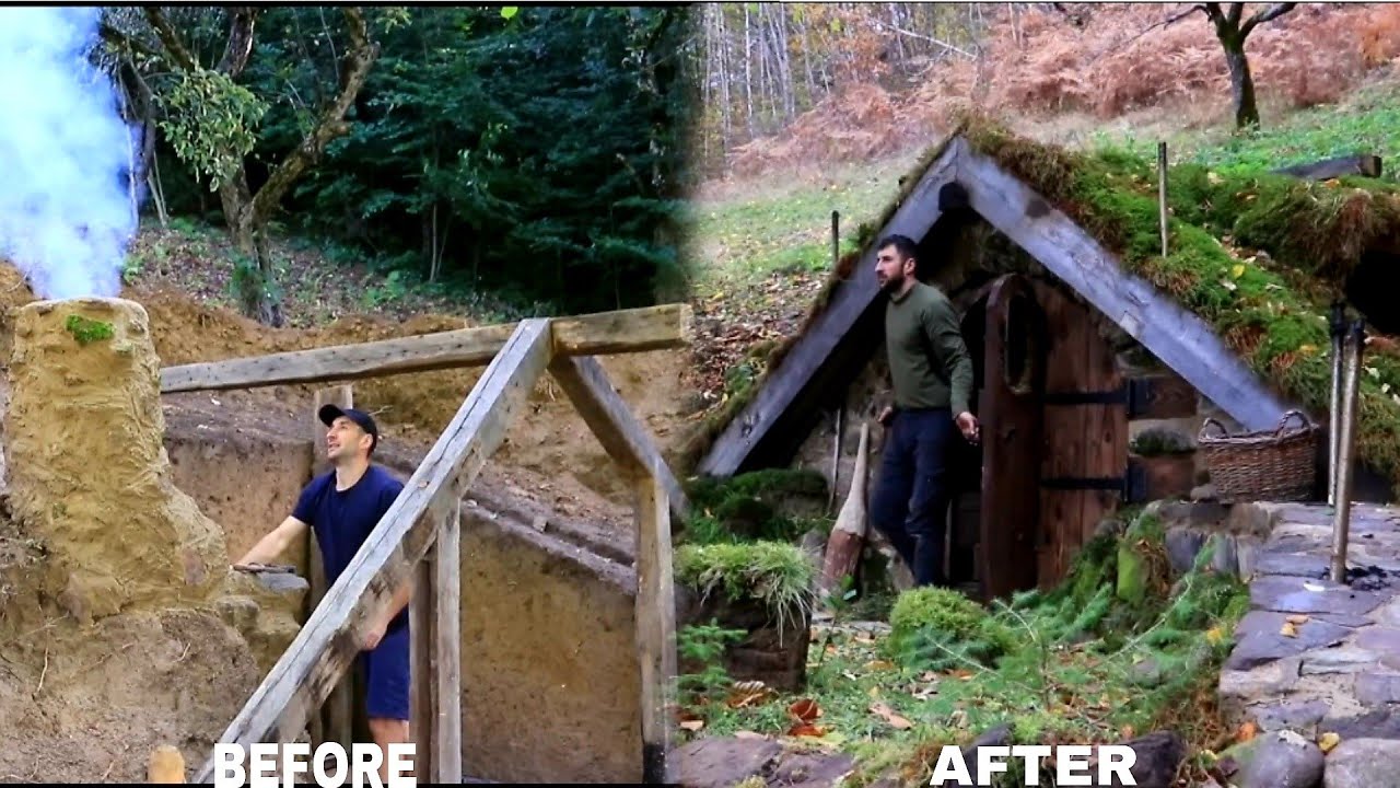I Build Very Beautiful Survival Shelter In The Mountains - YouTube
