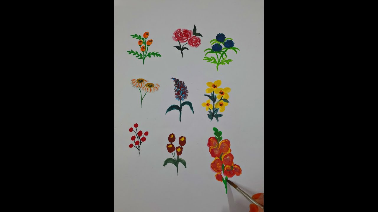 9 easy small flower painting tutorial ♧♧ - YouTube