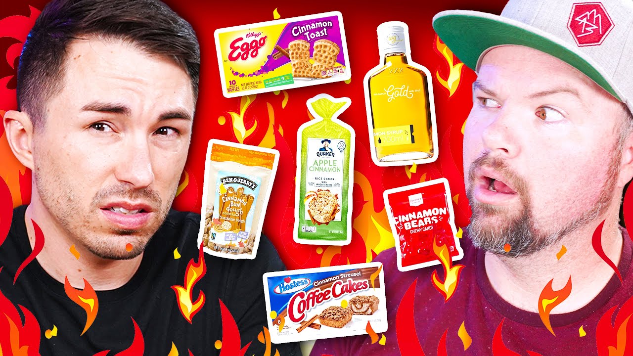 Men Catch Fire Trying a Fiery Cinnamon Taste Test - YouTube