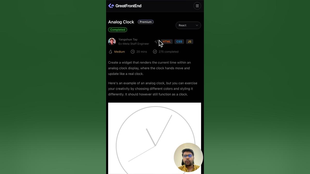 Design Analog Clock Using React Frontend React Interview Question Reactjstutorial