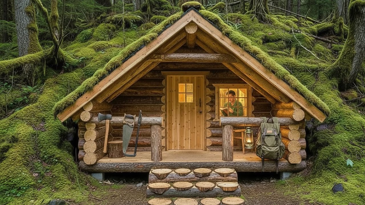 15 Days Building a Cozy Log Cabin Hidden Deep in the Forest | from ...