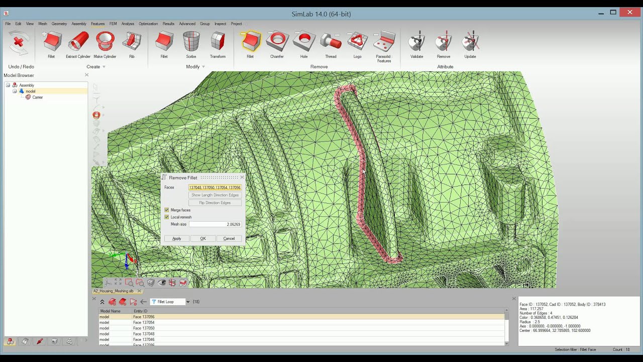 ALTAIR SimLab - Mesh üzerinden fillet kaldırma işlemi - YouTube