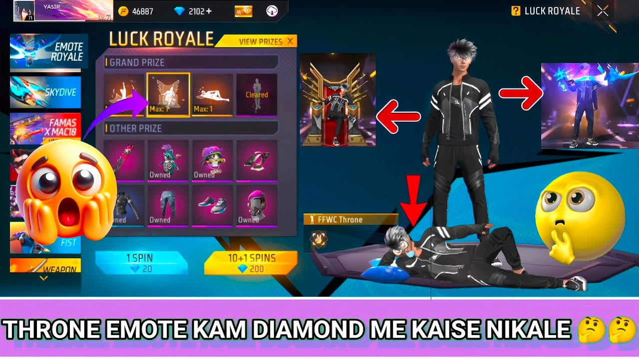FREE FIRE NEW EMOTE ROYALE EVENT 🔥 THRONE EMOTE KAM DIAMOND ME KAISE ...