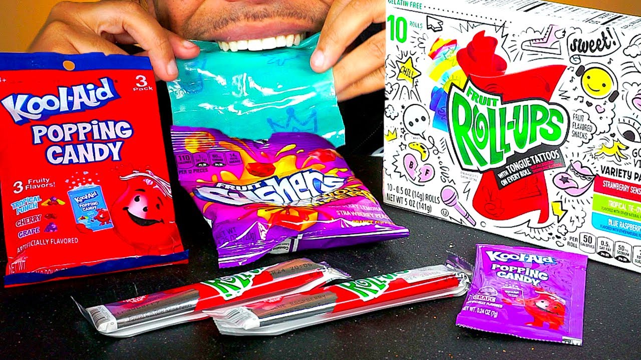ASMR | FRUIT ROLL-UPS GUSHERS KOOL-AID POPPING CANDY MUKBANG | EATING SOUNDS - YouTube