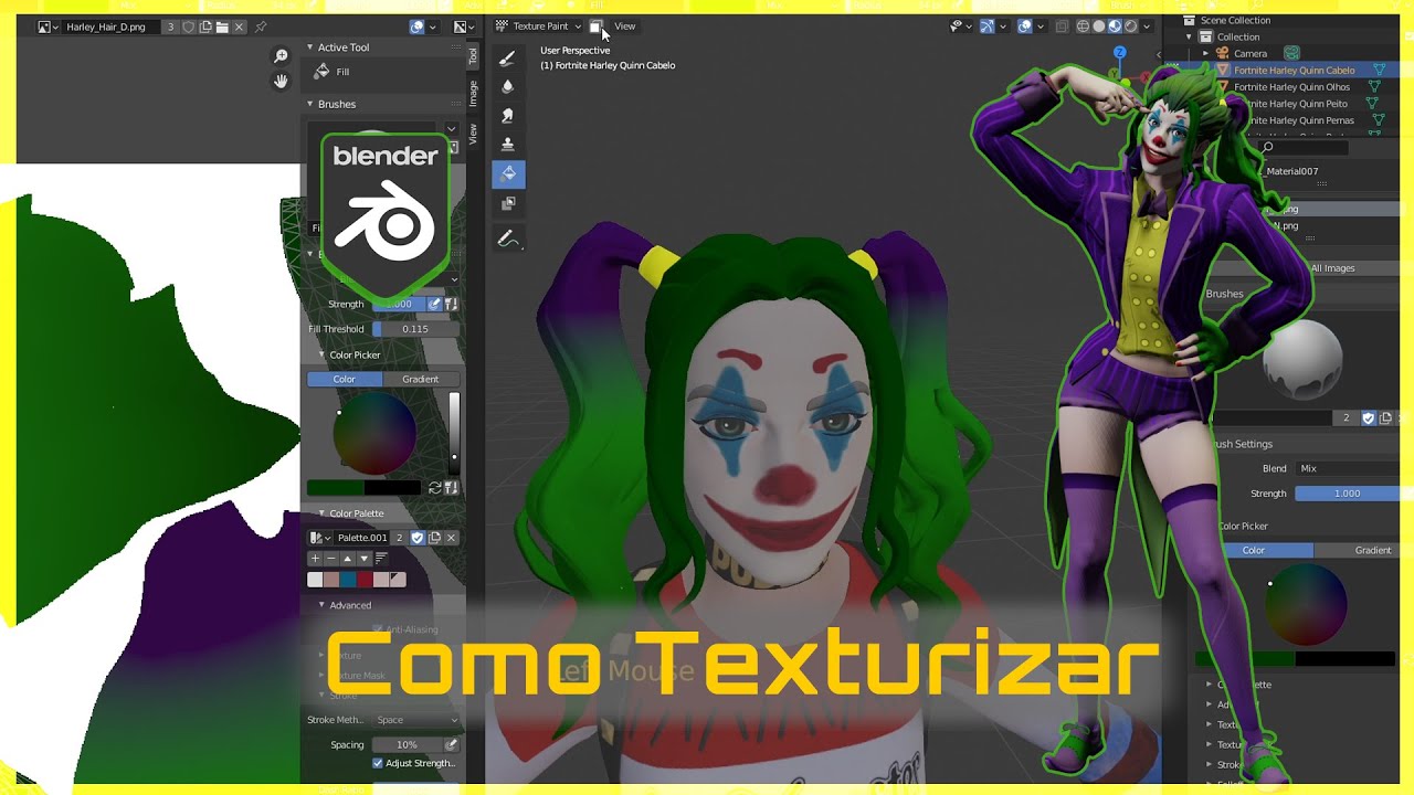 Arlequina - Aprenda a mexer nos personagens de Fortnite - Blender 2.9 ...