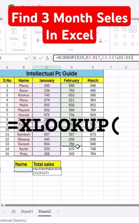 Find 3 Months Sales In Excel 💯 Advance Excel 😎shorts Excel